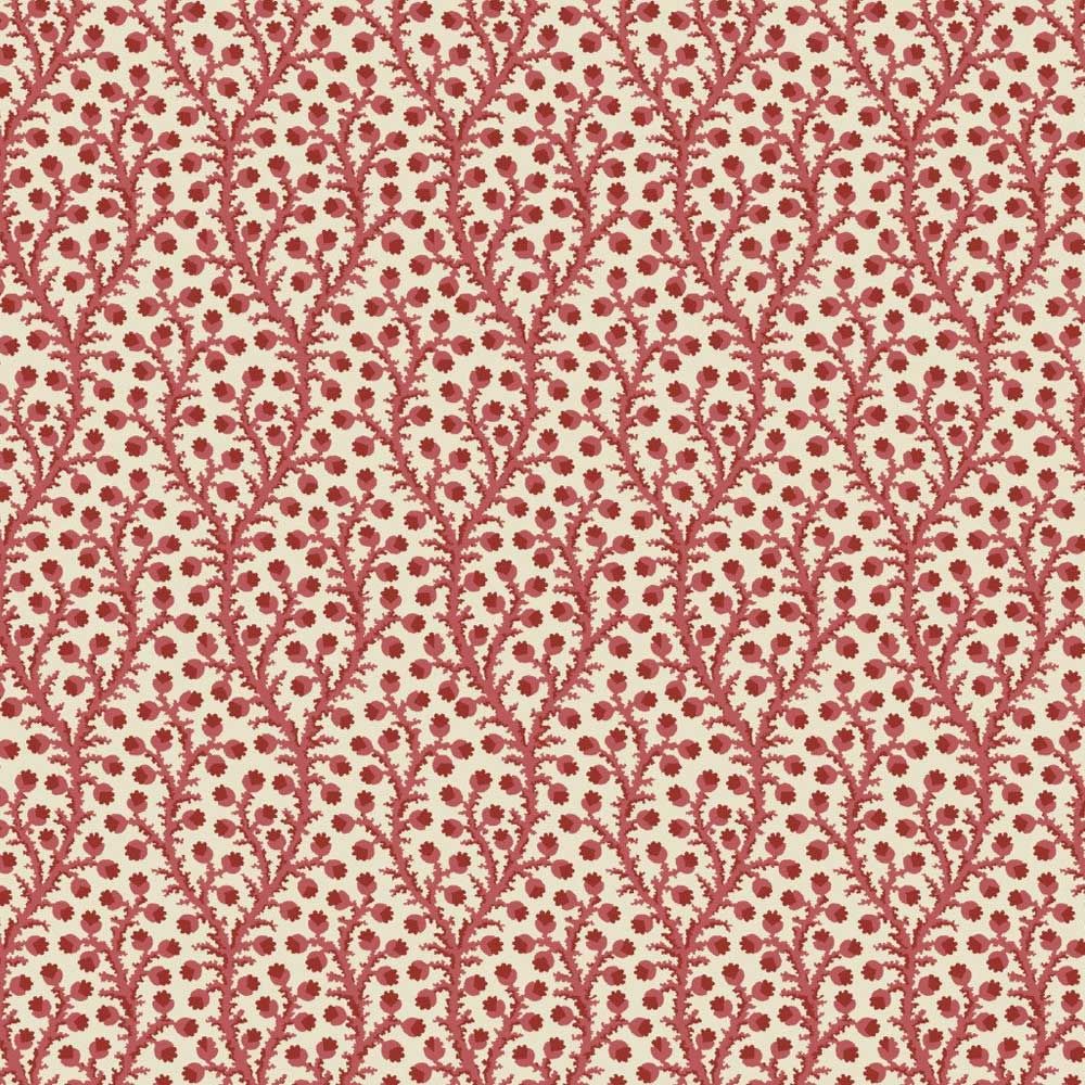 Waterberry Linen Fabric | Small Design Red Printed Linen | Nicky Haslam