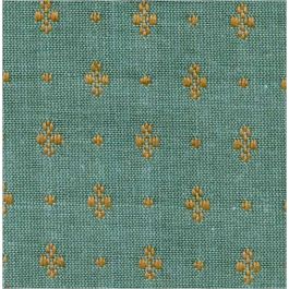 Linen Fabric with Small Clover Design | Marvic | Green and gold