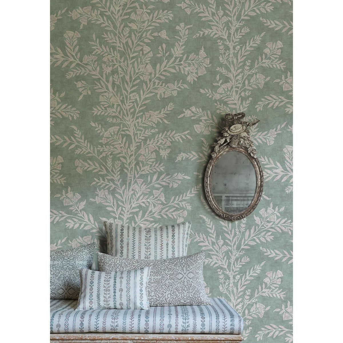 Fan Flower Wallpaper Green | Designer Wallpaper