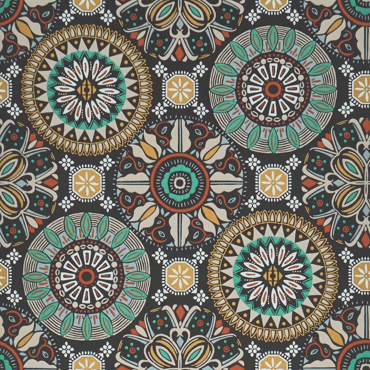 Rosetta Wallpaper in Charcoal and Mint | Geometric Wallpaper