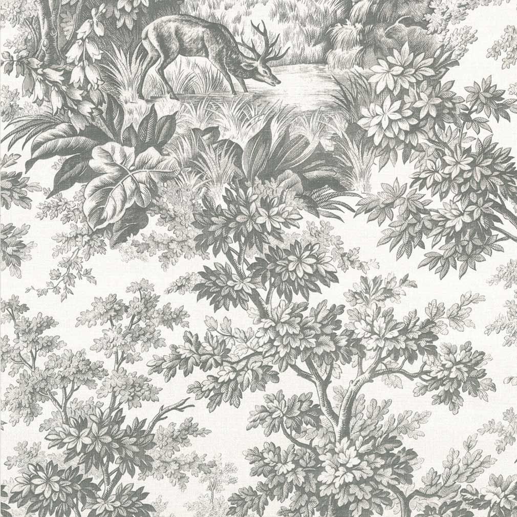 Stag Toile Wallpaper | Grey Toile Wallpaper
