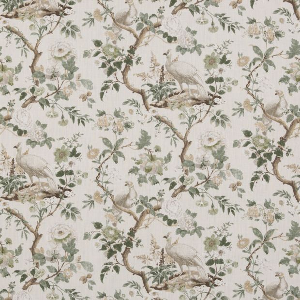 Broughton Rose Green Fabric | Curtain Fabric