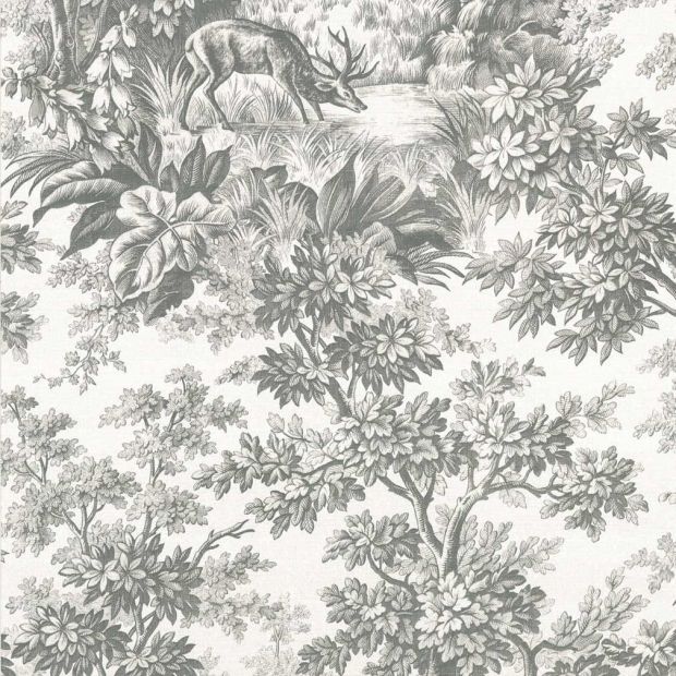 Stag Toile Wallpaper | Grey Toile Wallpaper
