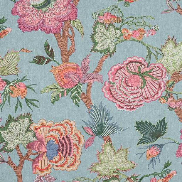 Indienne Jacobean Fabric | Printed Linen | Thibaut Floral Design