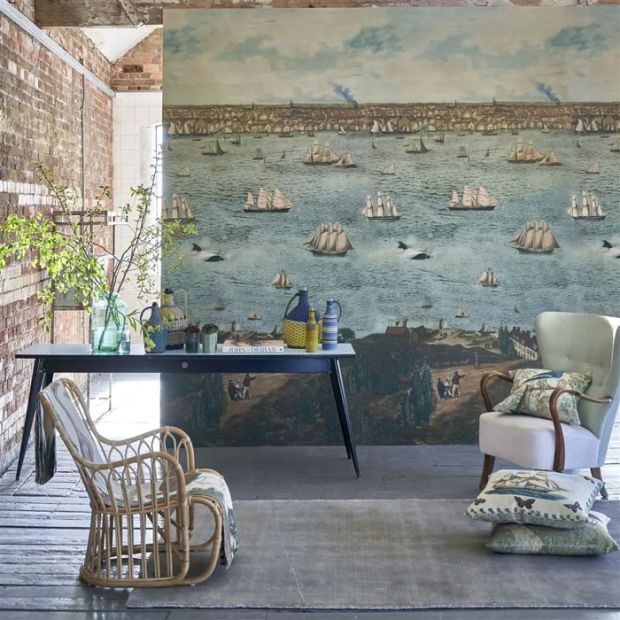 Seaport Wall Mural Ocean| F&P Interiors | Coastal Wallpaper Ideas