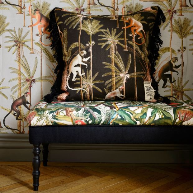 Barbados Linen Fabric in Anthracite | Tropical Curtain Fabric